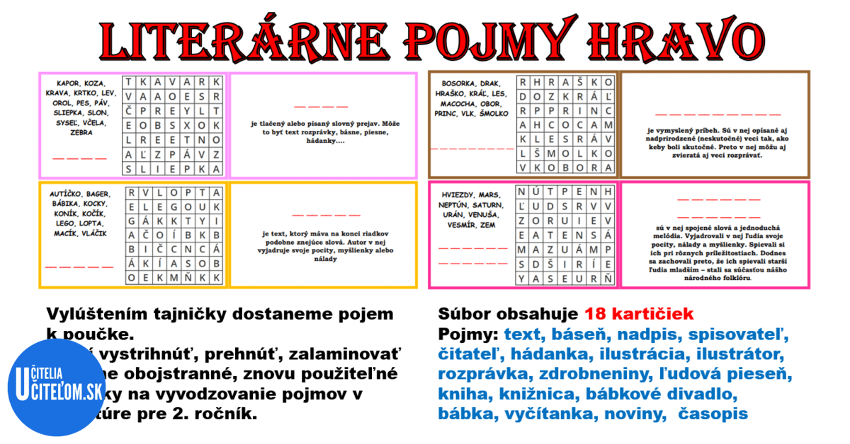 Literárne pojmy hravo 2 - Slovenský jazyk - čítanie | UčiteliaUčiteľom.sk